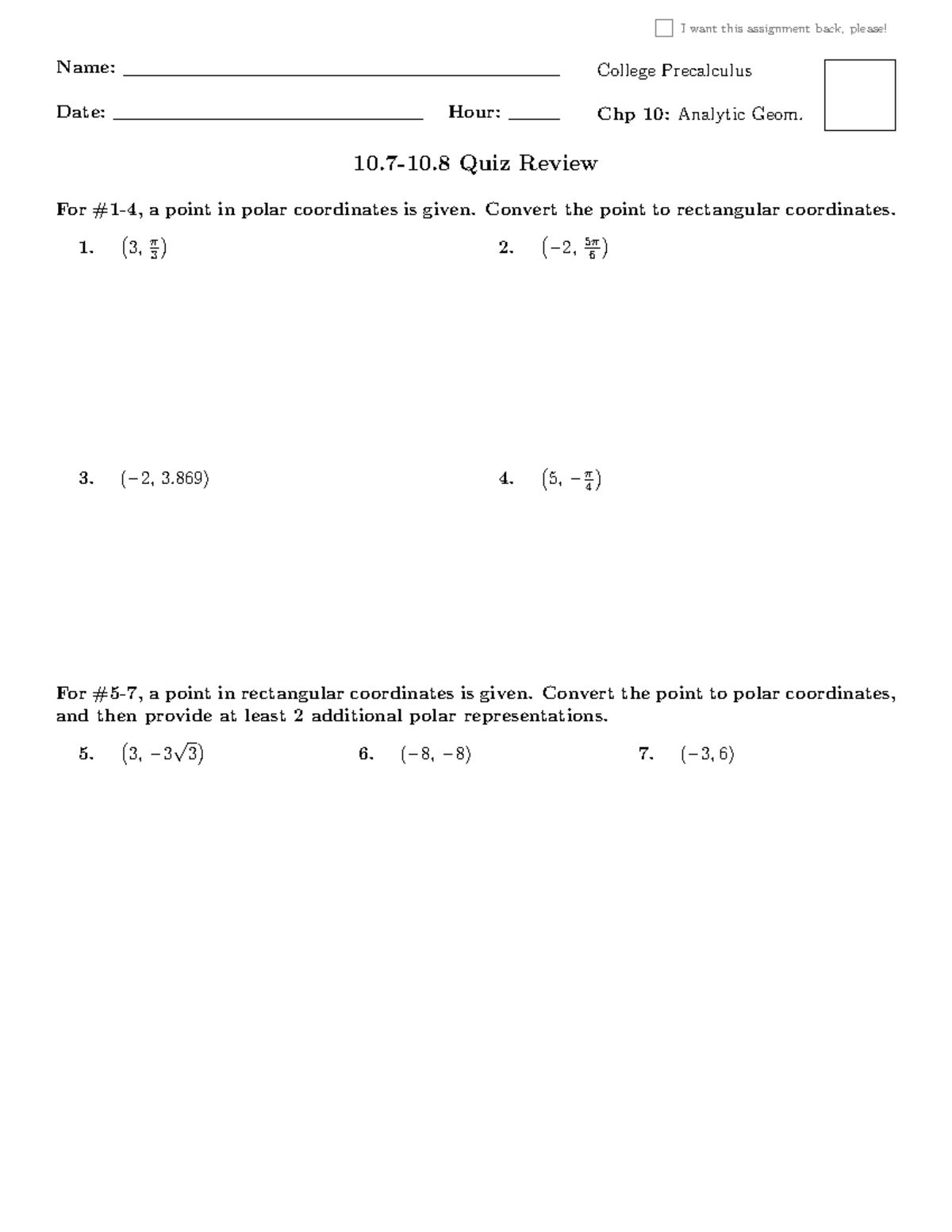 College Precalculus (Chp 10) 10.7-10.8 Quiz Review and Solutions - text ...