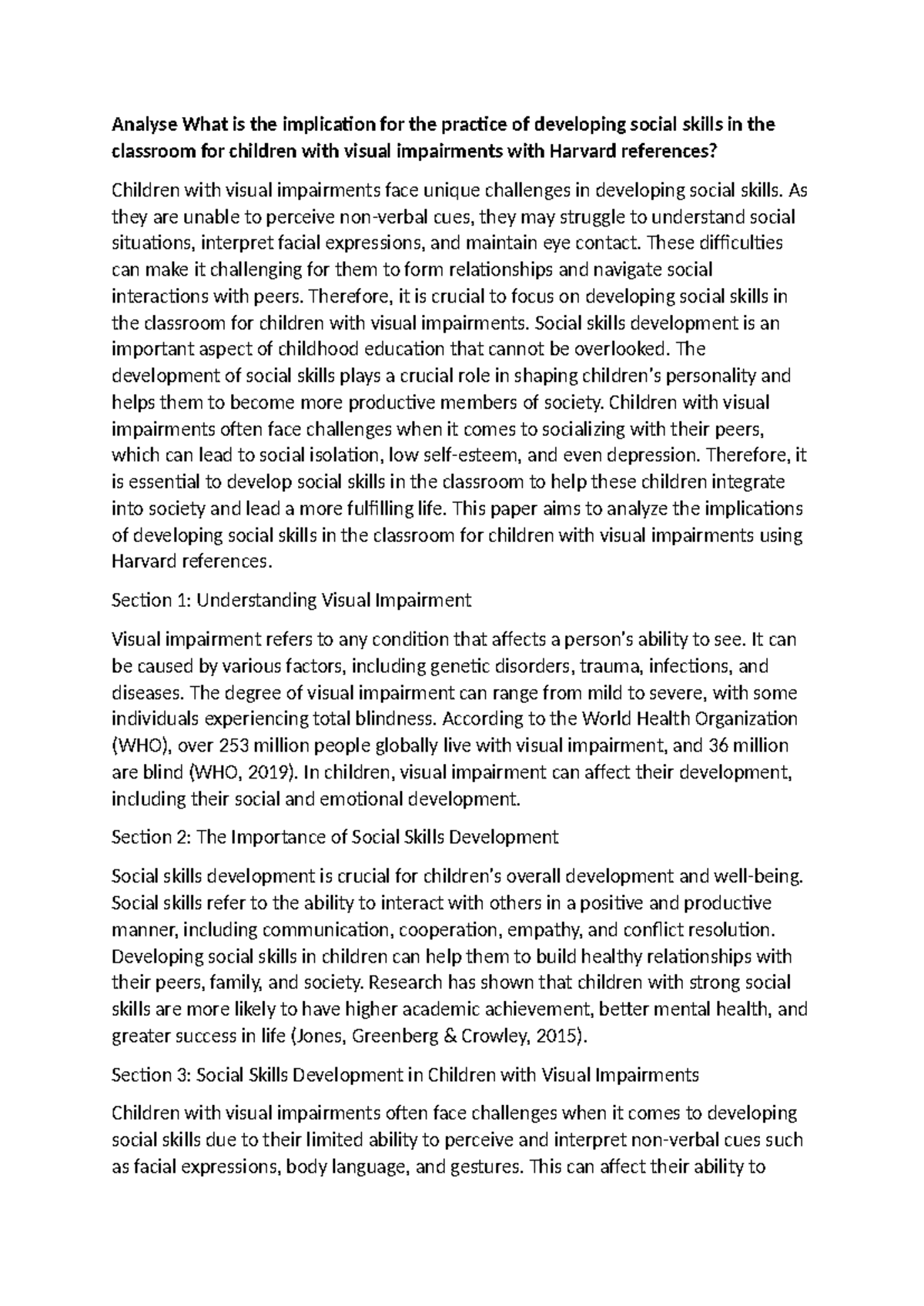 Implications of Social Skills Development for Visually Impaired ...
