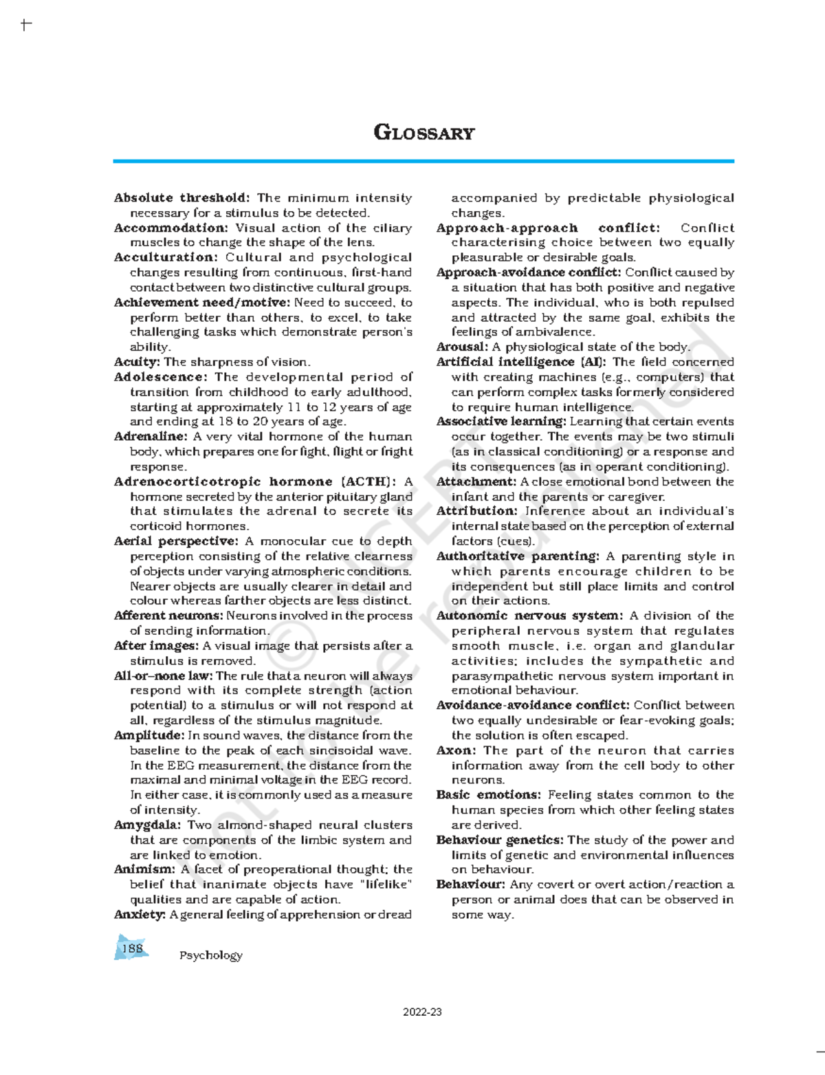 Glossary of Key Terms in Psychology - PSYCHOLOGY CHAP 1 - Studocu