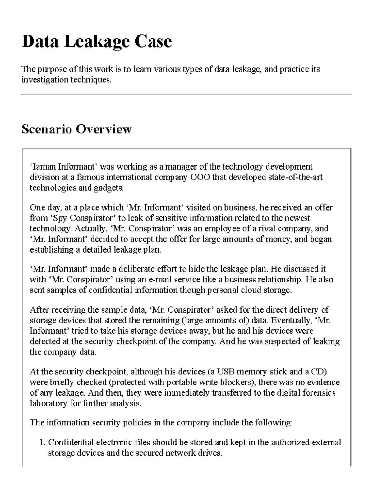 CFRe DS - Examining Data Leakage in Digital Forensics Case Study - Studocu