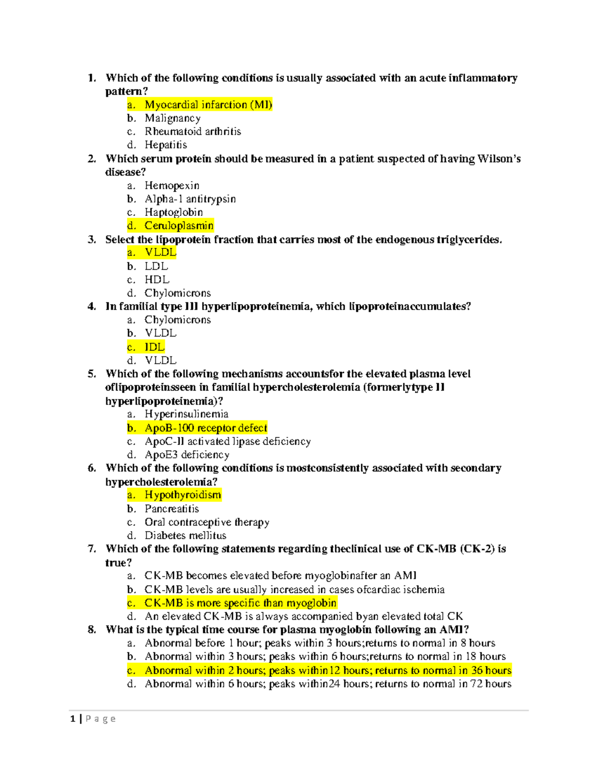 Clinical Chemistry Question Bank 2-1: Key Concepts and Answers - Studocu