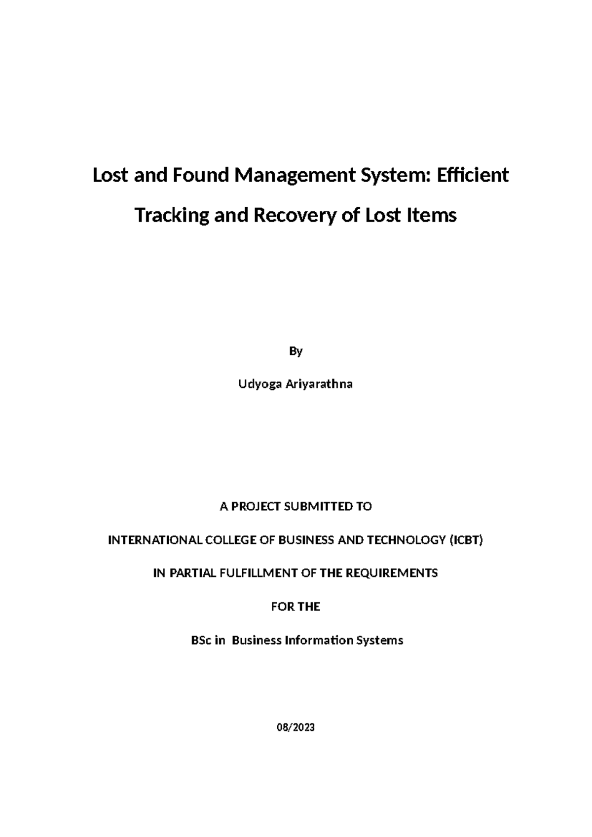 Lost and Found Management System Project Proposal (BSc in BIS) - Studocu