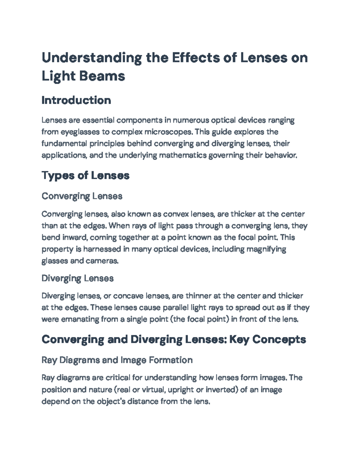 Understanding Converging and Diverging Lenses: Effects on Light Beams ...