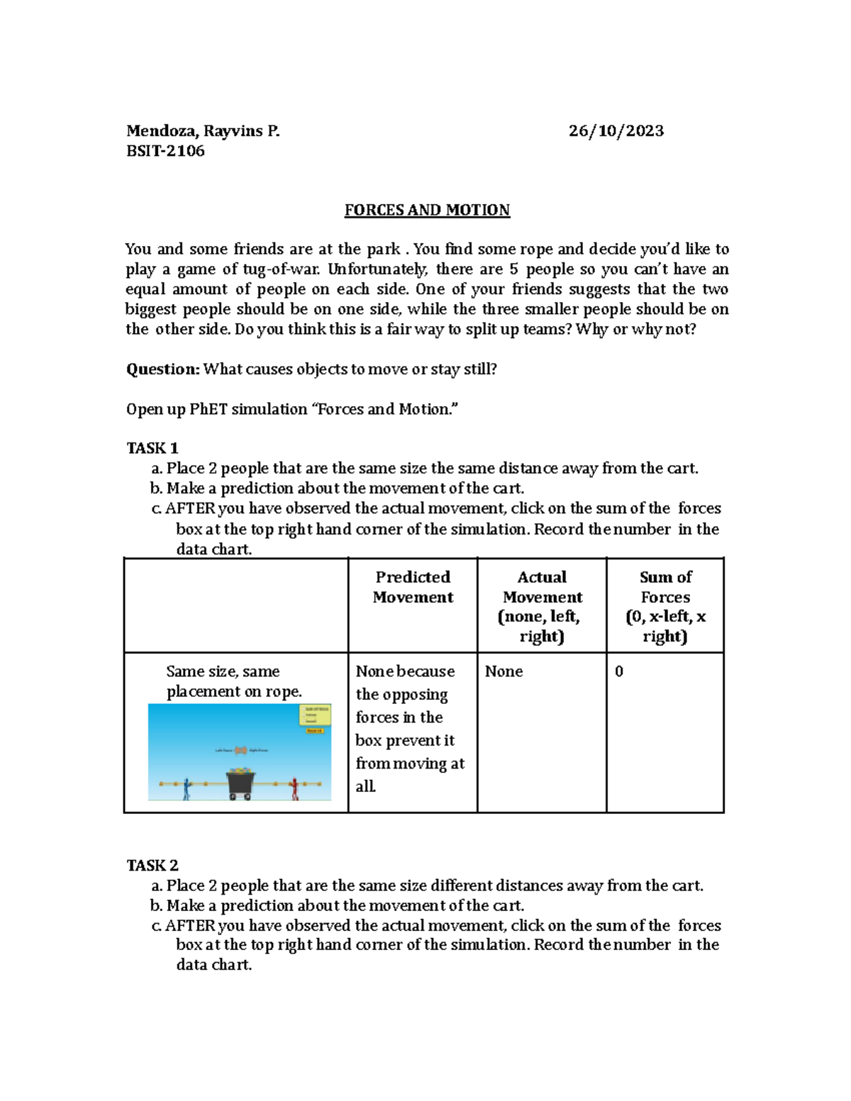 BSIT Lab Exercise: Understanding Forces and Motion Dynamics - Studocu
