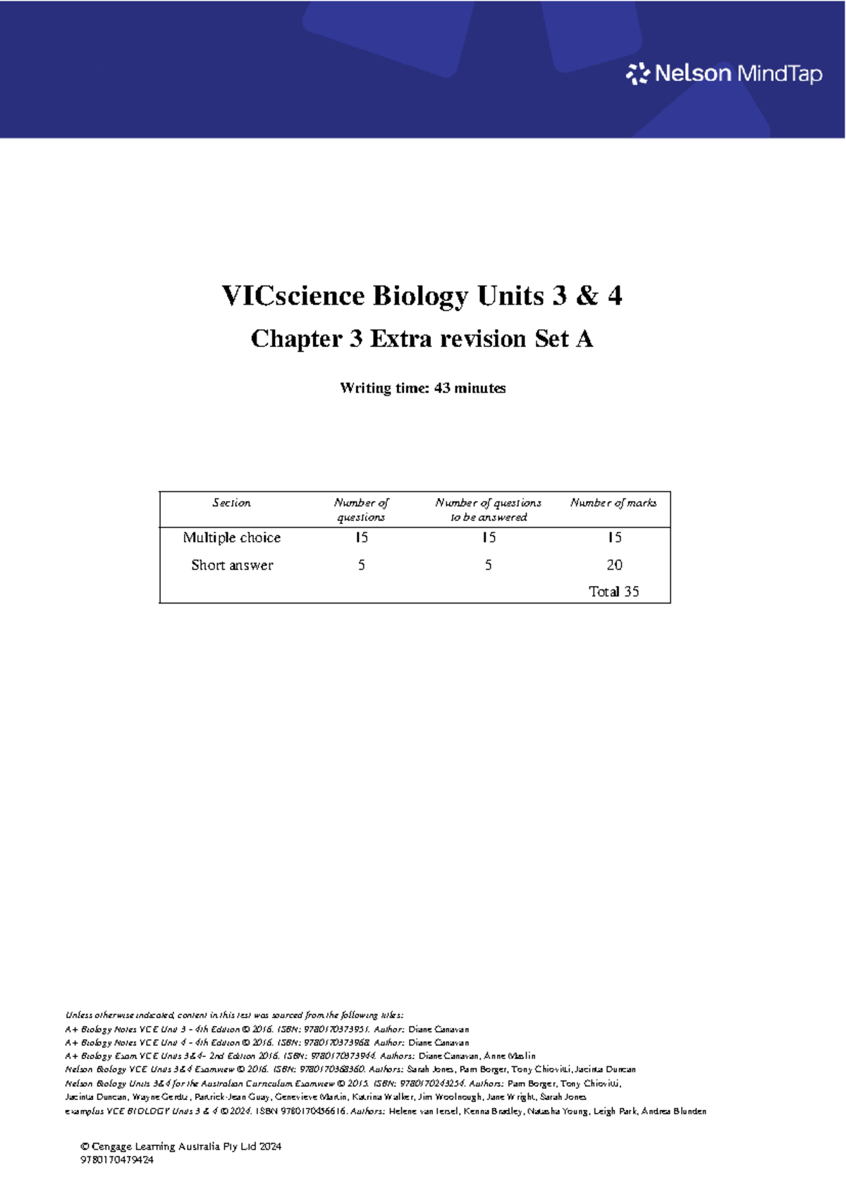 VICscience Biology Units 3 4 Chapter 3 Extra Revision Set A Guide - Studocu
