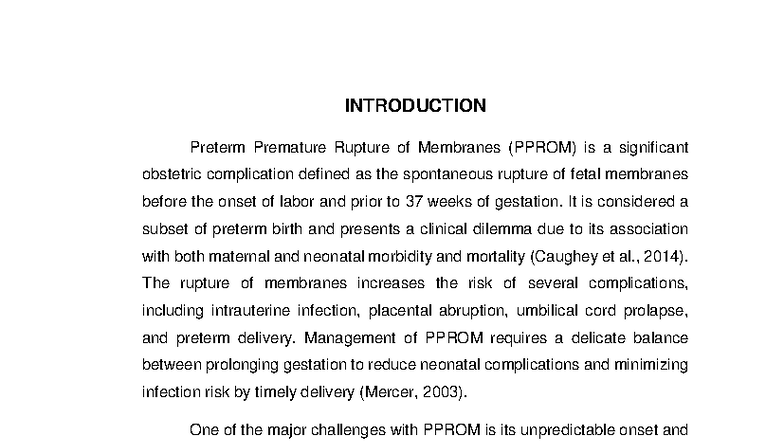CASE Study Manuscript on Preterm Premature Rupture of Membranes (PPROM ...