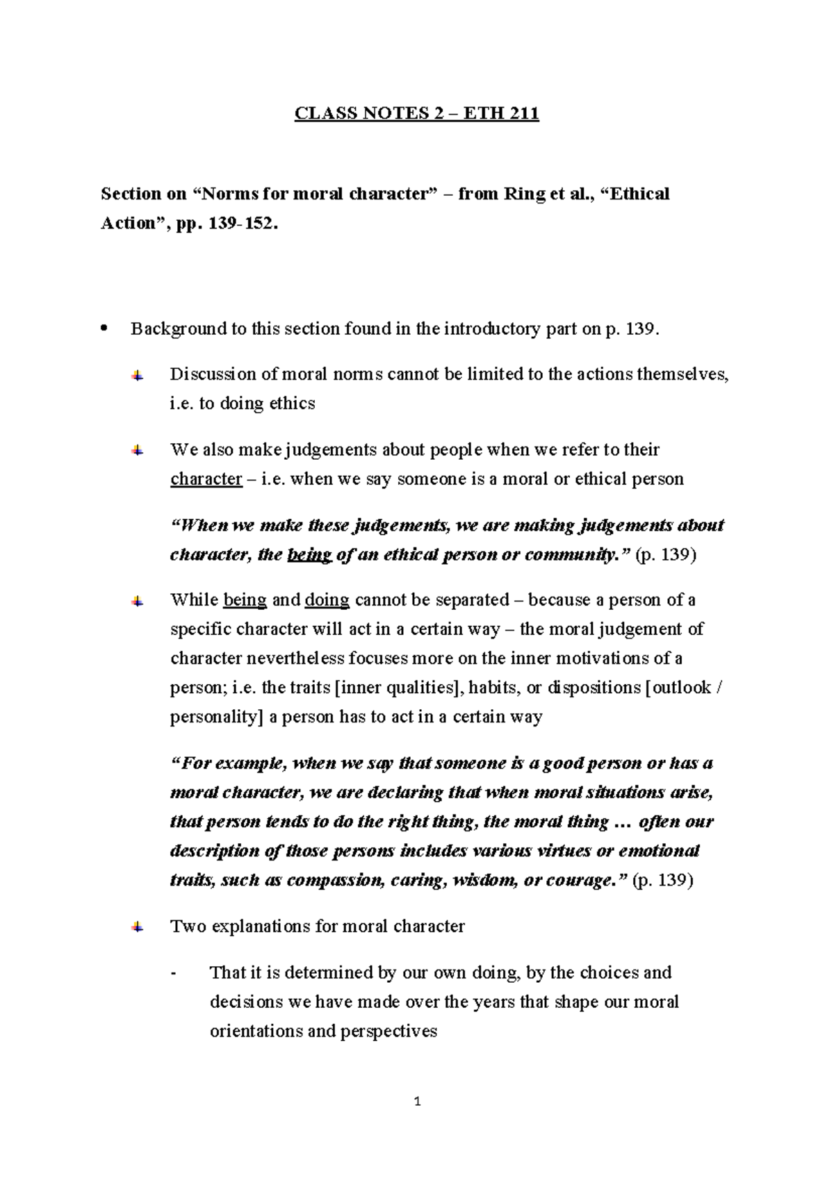Ethical Action Class Notes 2: Moral Character Insights from Ring et al ...
