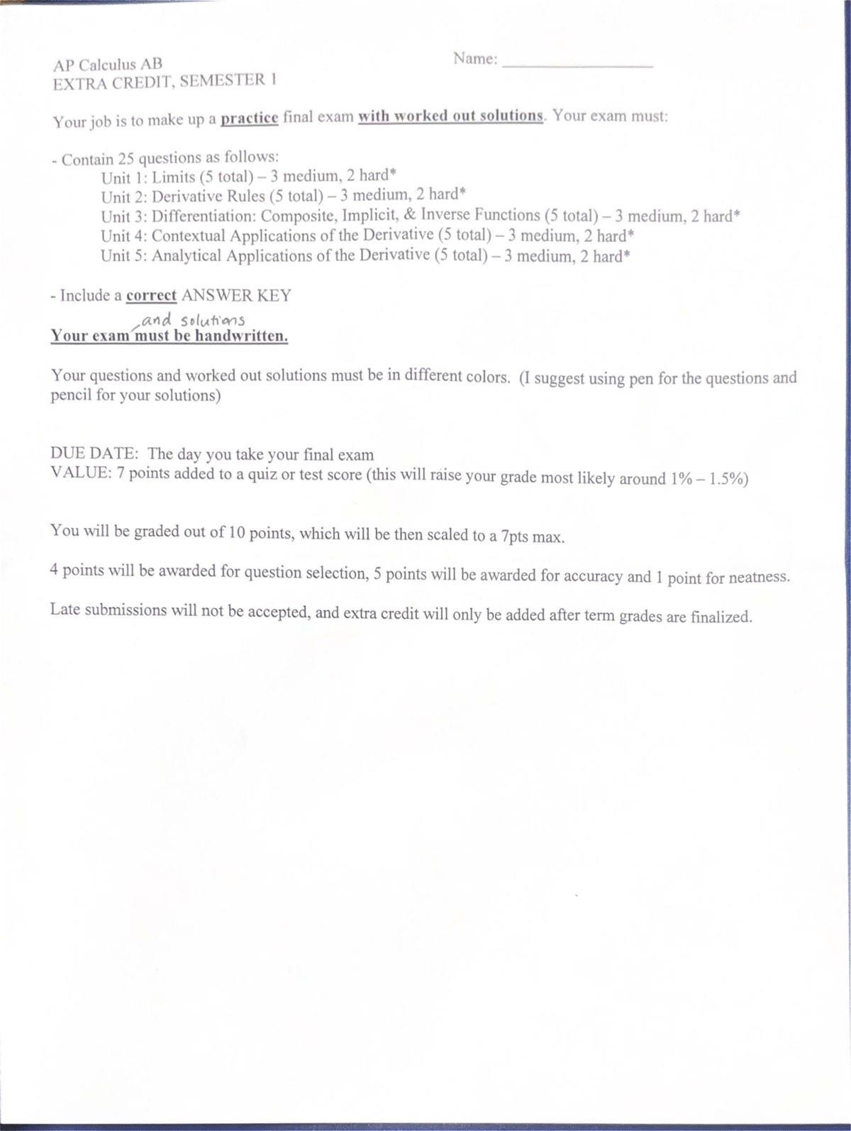 AP Calculus AB Extra Credit Practice Final Exam with Solutions - Studocu