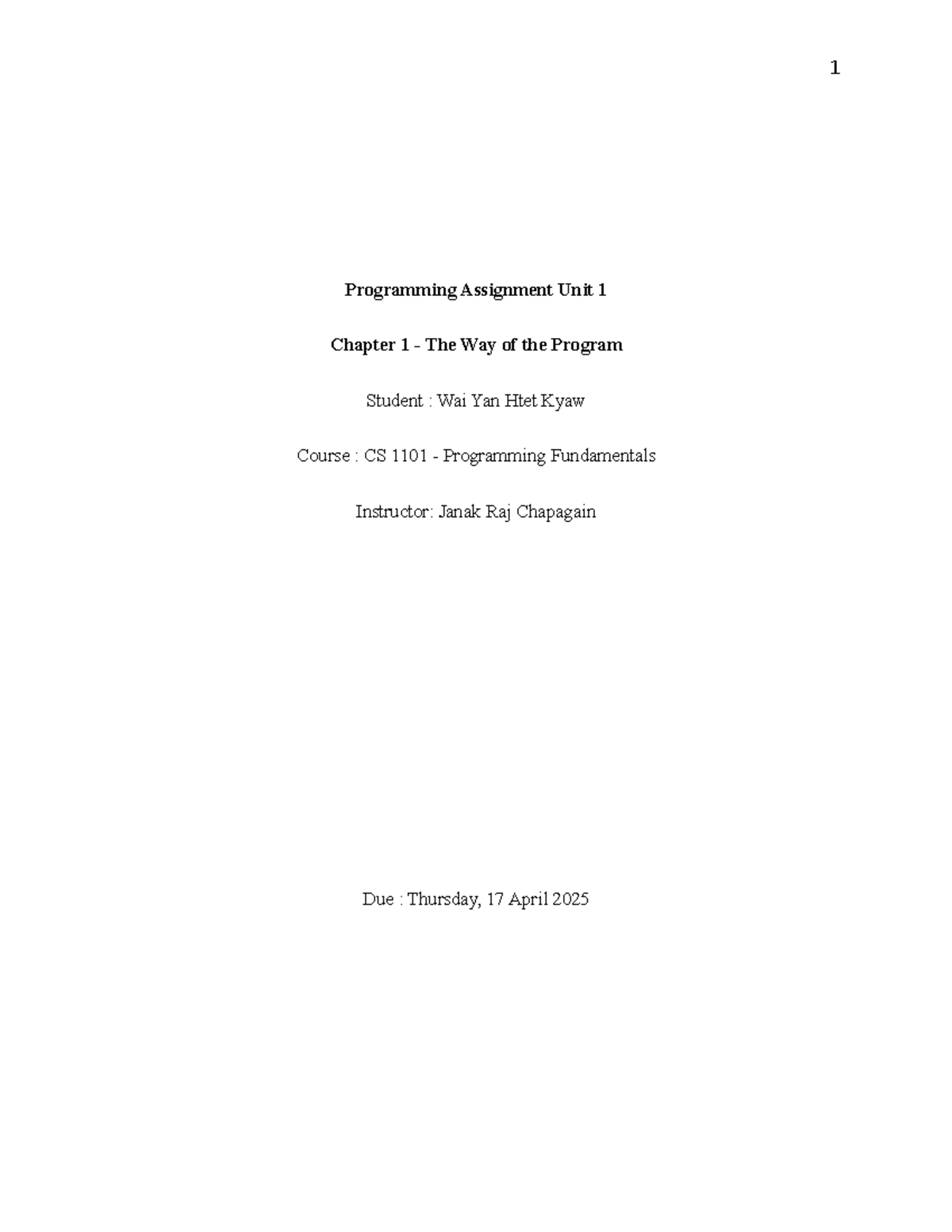 CS 1101 Programming Assignment 1: The Way of the Program - Studocu