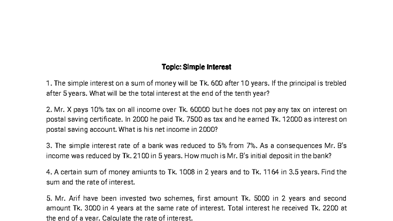 Lecture 30: Simple Interest Problems and Solutions (WL-07) - Studocu