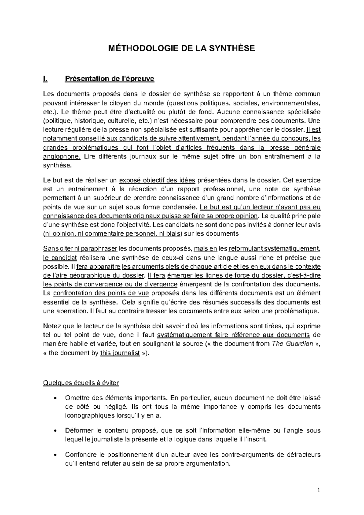Méthodologie de la Synthèse - CPGE: Révisions pour les Épreuves - Studocu