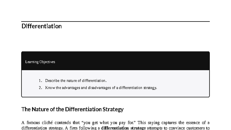 5.3 Differentiation Strategy: Key Concepts and Insights - Studocu