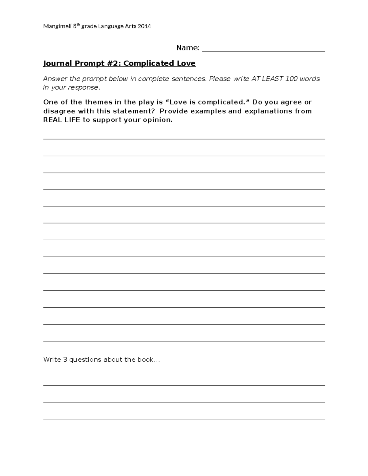 Midsummer Journal Responses CM: 8th Grade Language Arts Prompts - Studocu