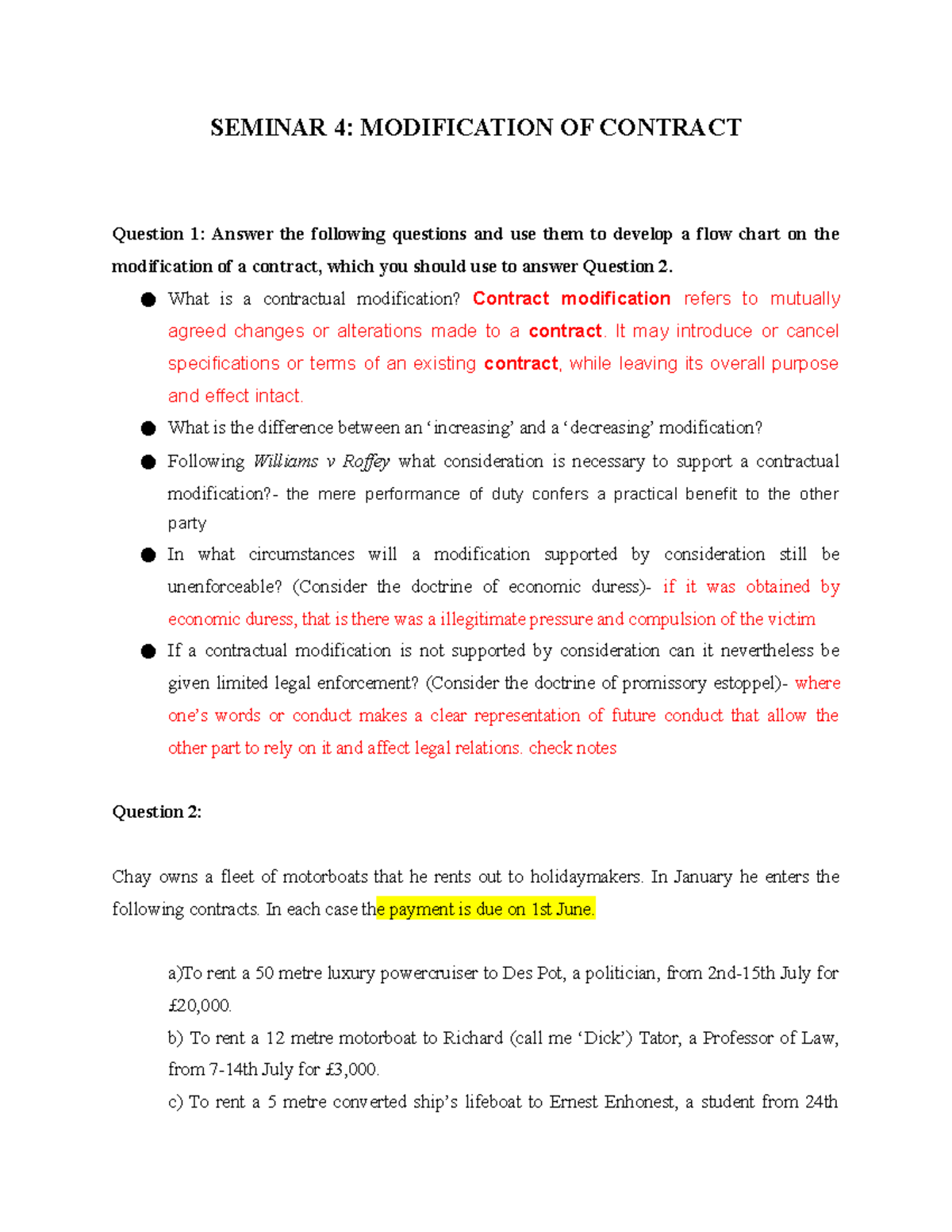 Seminar 4: Modification of Contract Analysis and Flow Chart - Studocu