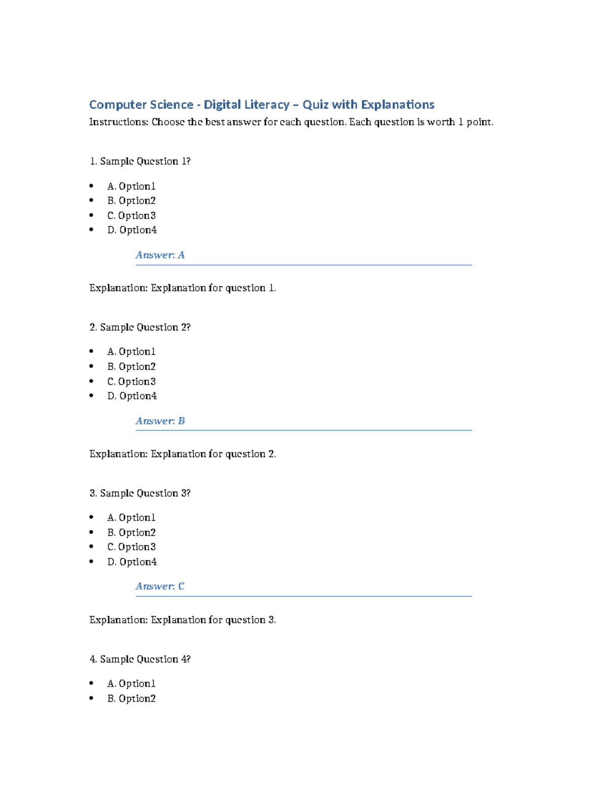 CS 101 Digital Literacy Quiz with Explanations and Answers - Studocu