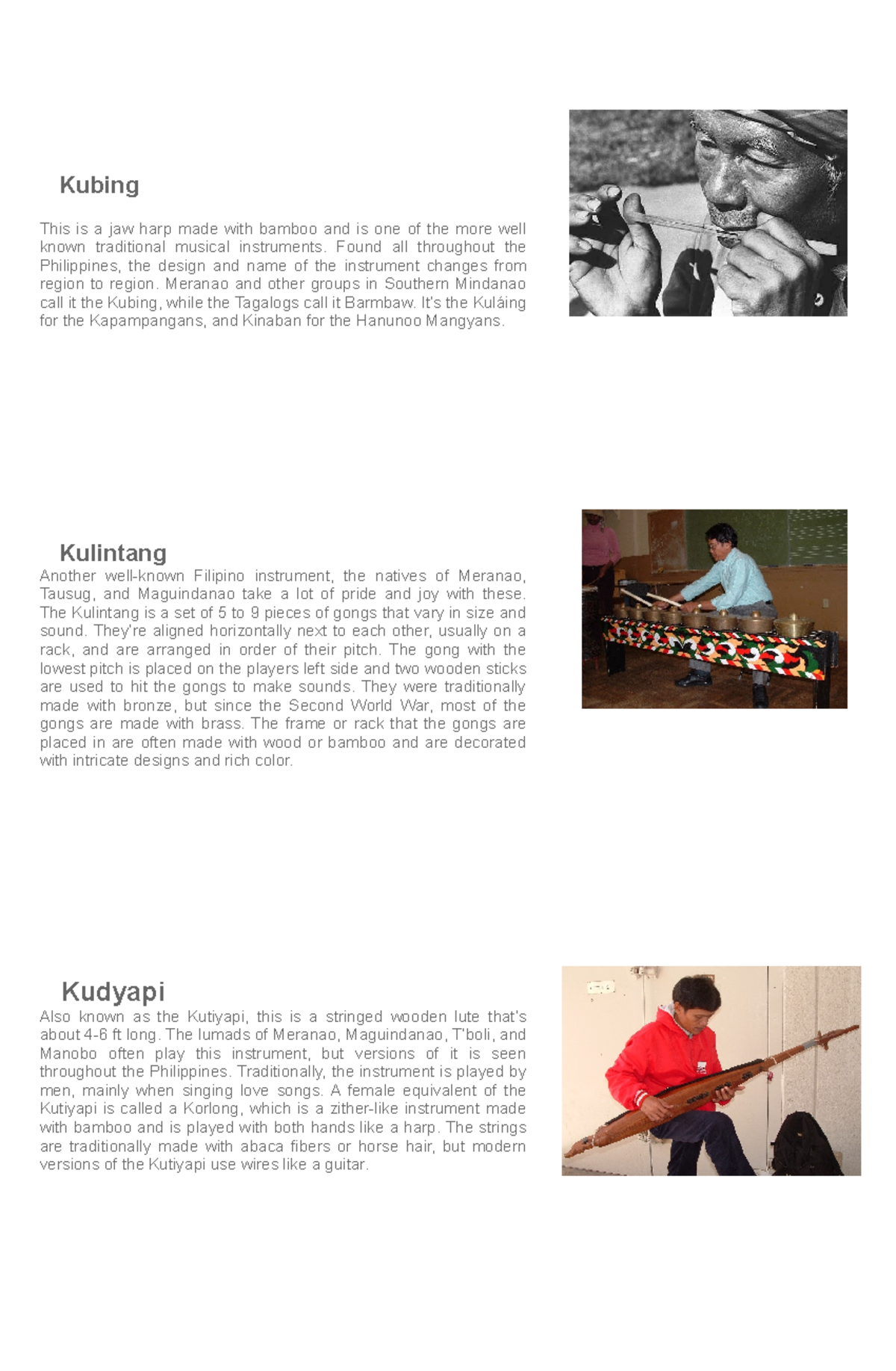 Philippines Traditional Musical Instruments Overview - Studocu