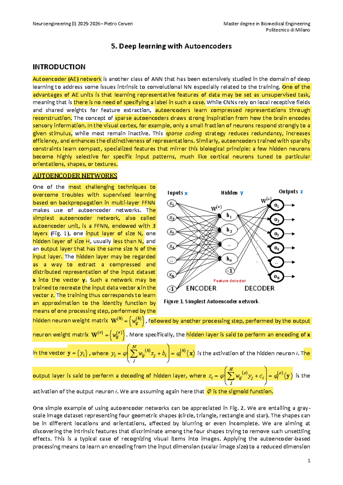 Neuroengineering (I) 05 Deep Learning Autoencoder Notes - Studocu