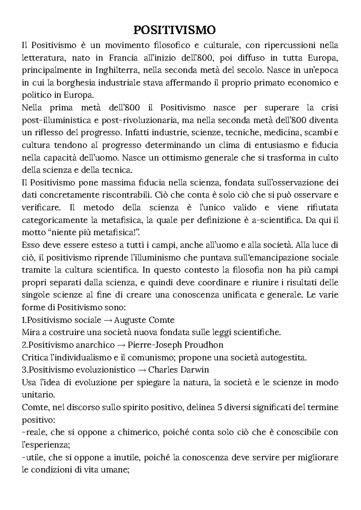 POS 101: Introduzione al Positivismo e alle sue Implicazioni - Studocu