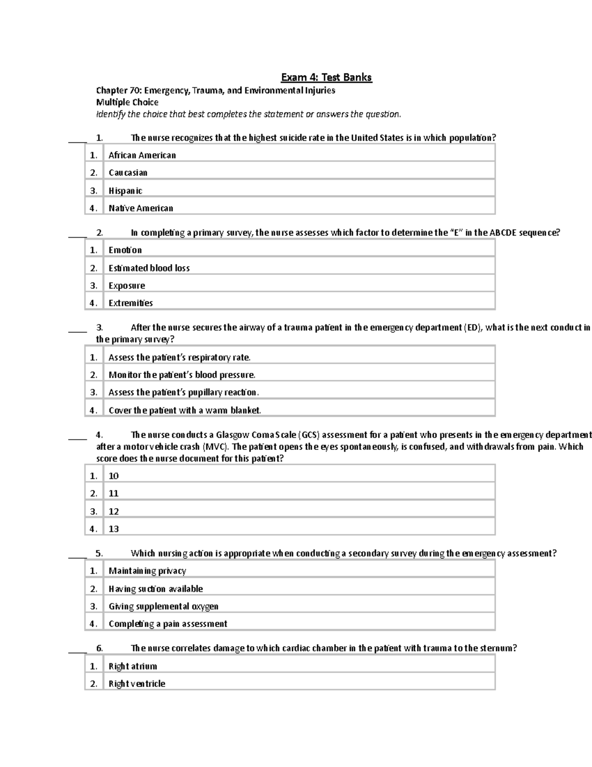 Exam 4 Test Banks - Notes, exam study guides, papers - Exam 4: Test ...