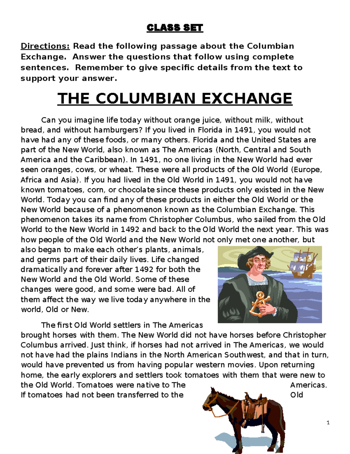Columbian Exchange Reading Comprehension - Study Guide - Studocu