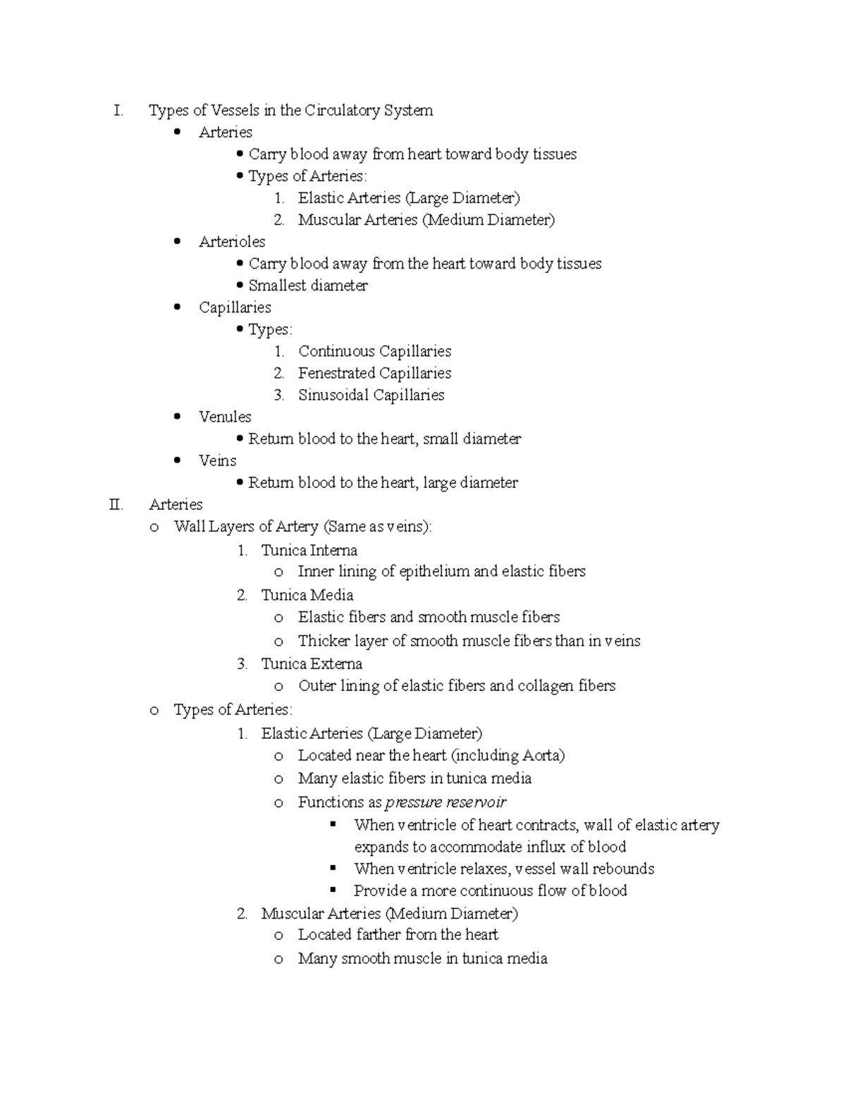 A&P II Chapter 21 Circulatory System, Blood Vessels - I. II. Types of ...