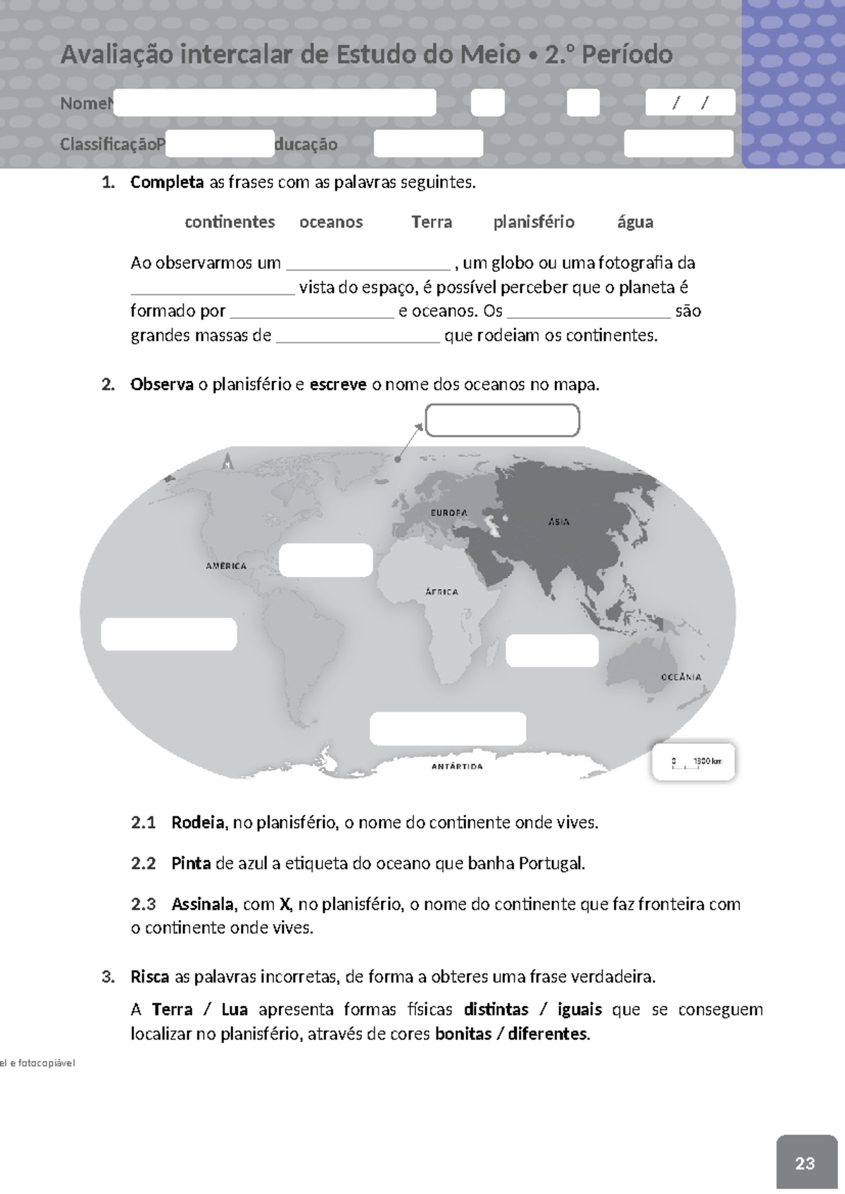 Avaliação Intercalar de Estudo do Meio - 3º Ano, 2.º Período - Studocu