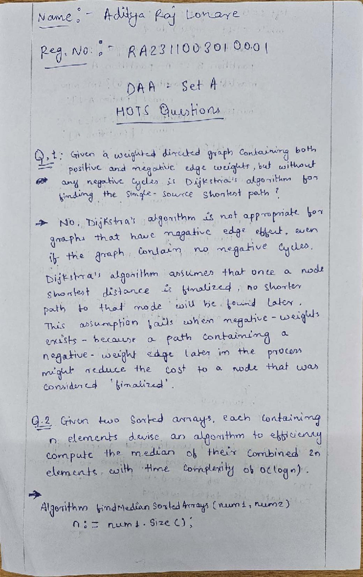 Daa HOTS - Advanced Algorithm Analysis and Graph Theory (TRA23) - Studocu