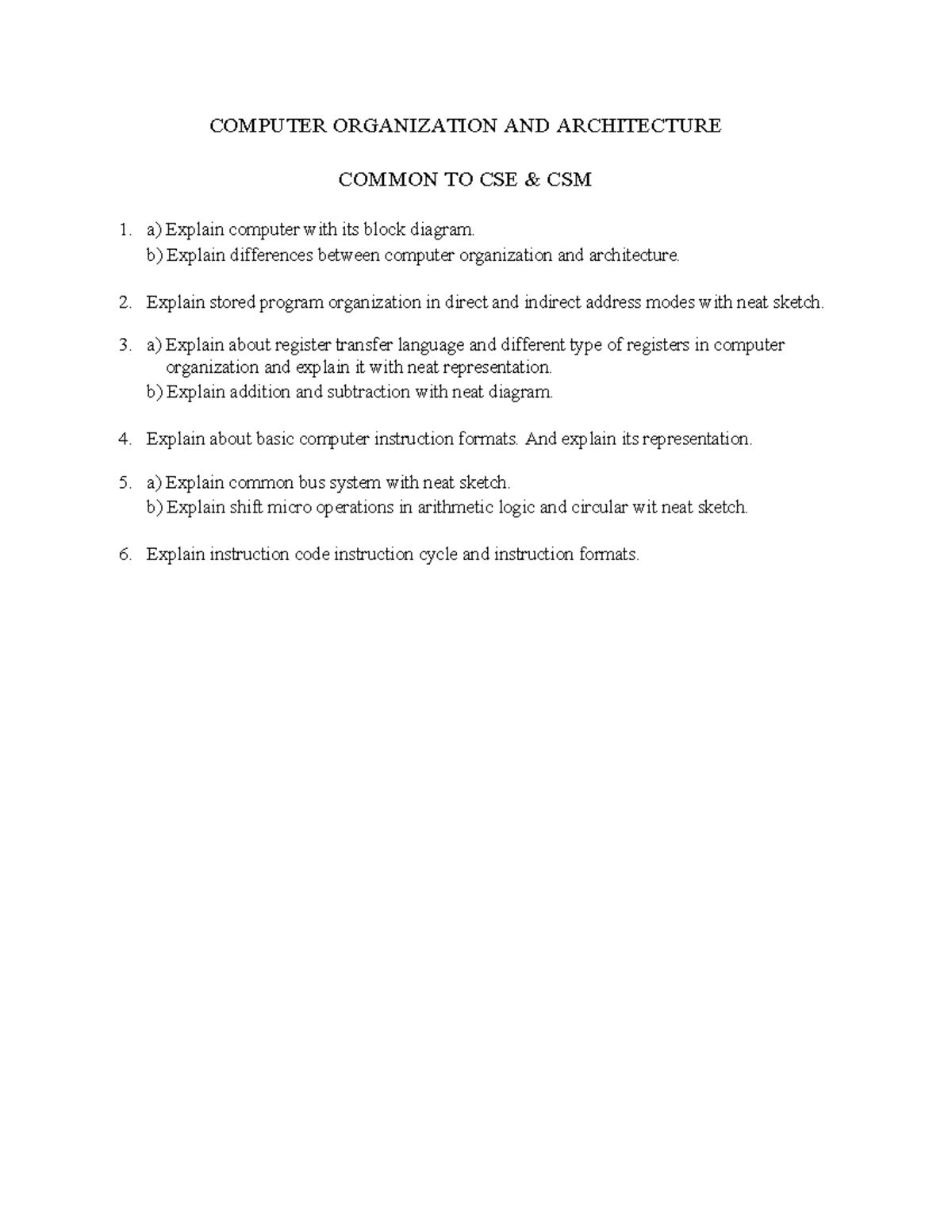 CSE CSM: Computer Organization & Architecture Overview - Studocu