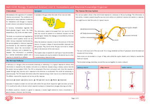 Detailed Notes - Topic 5 Homeostasis and Response - AQA Biology GCSE ...