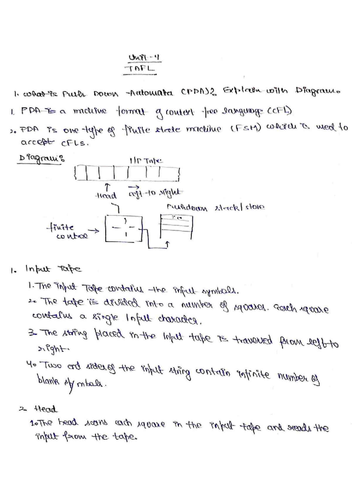 TAFL Unit 4: Understanding Push Down Automata (PDA) with Diagrams - Studocu