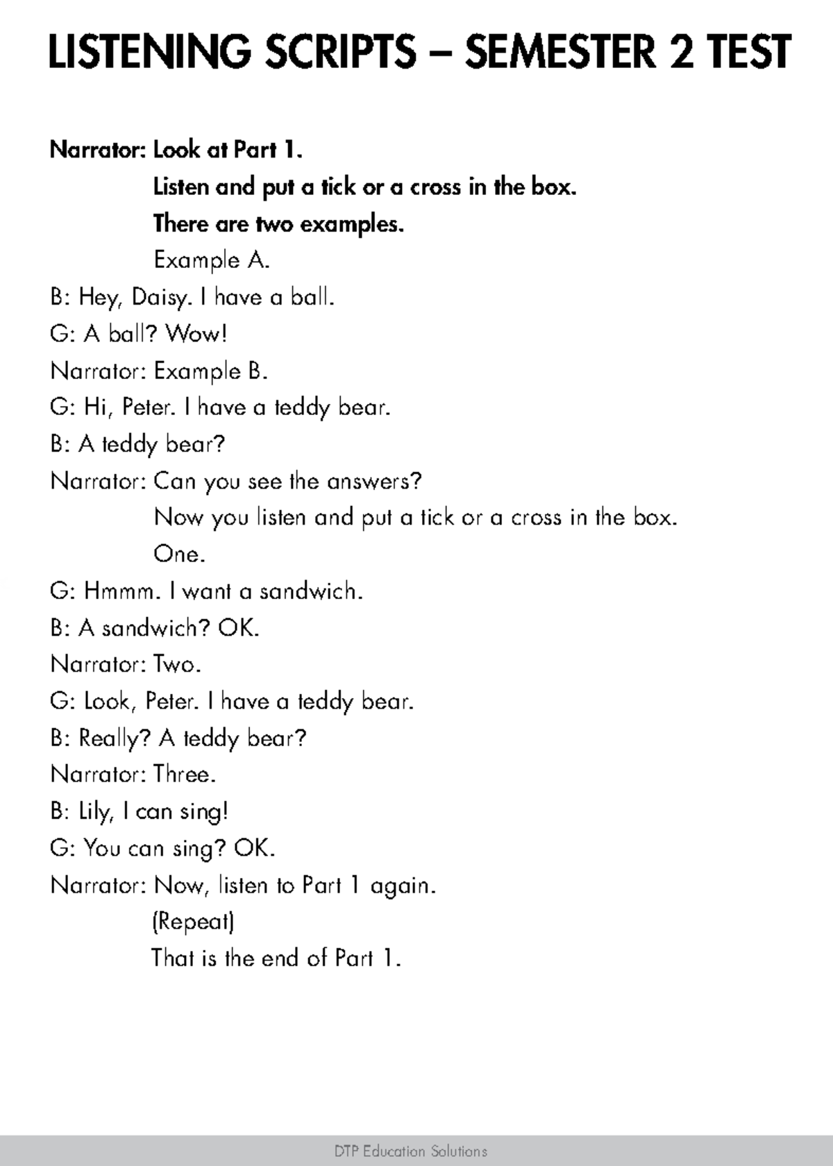 Audio Scripts - LISTENING SCRIPTS – SEMESTER 2 TEST Narrator: Look at ...