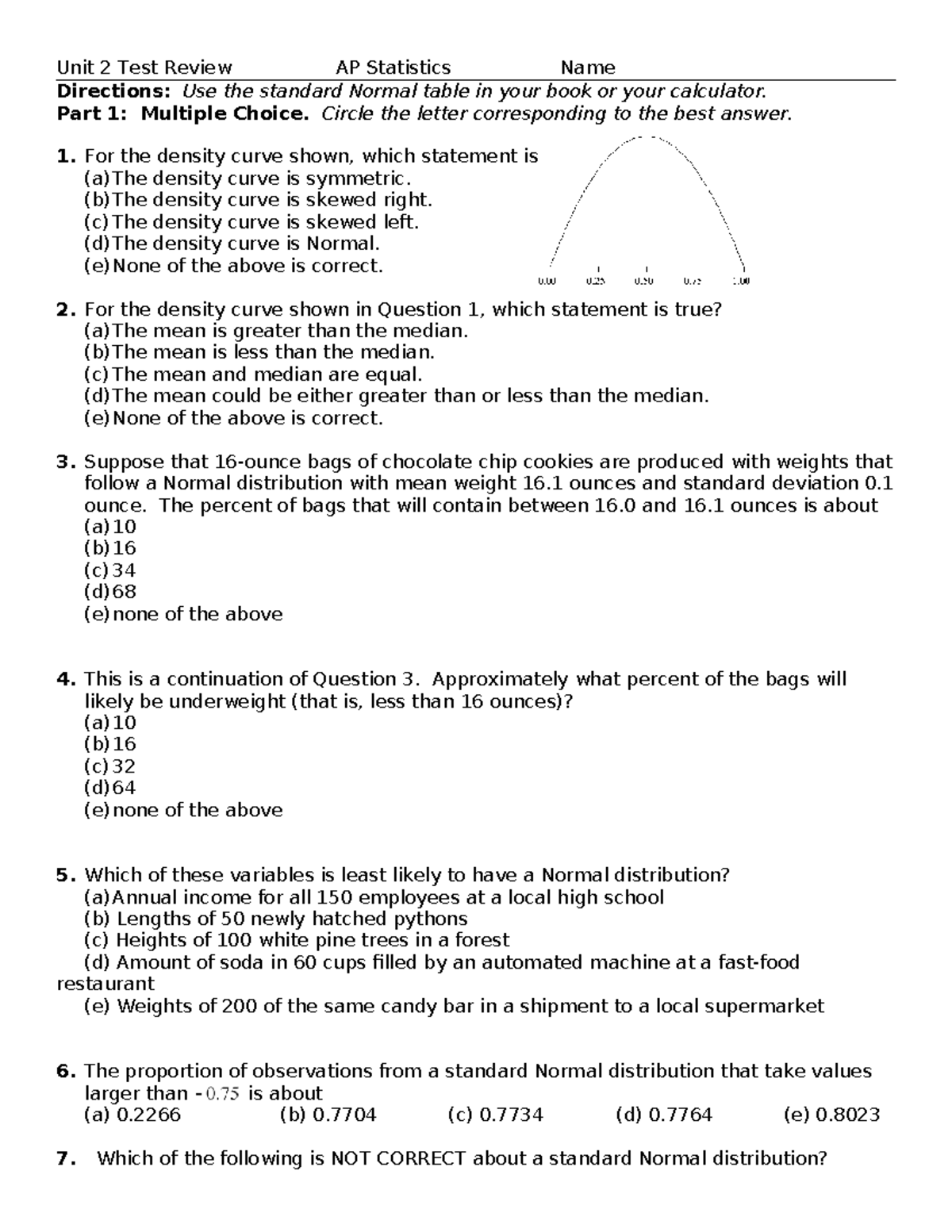 AP Statistics Unit 2 Test Review - 2016 - Studocu