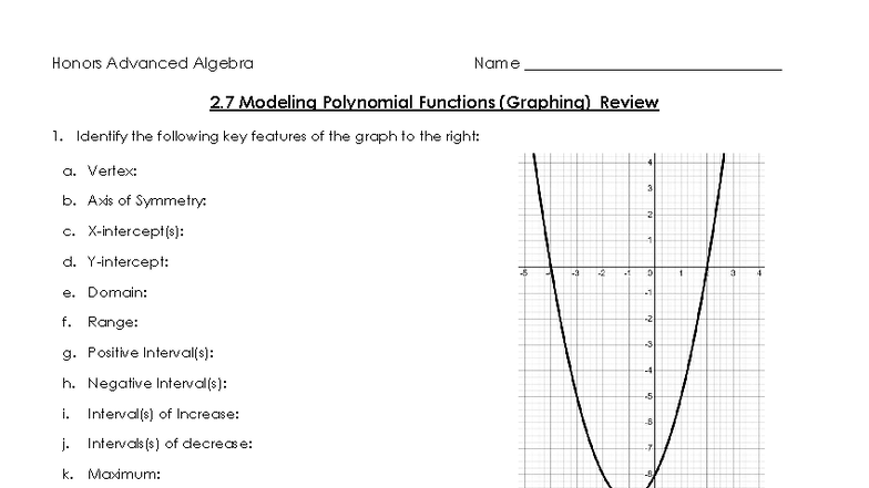 Honors Advanced Math 2.7 Polynomial Functions Review - Studocu