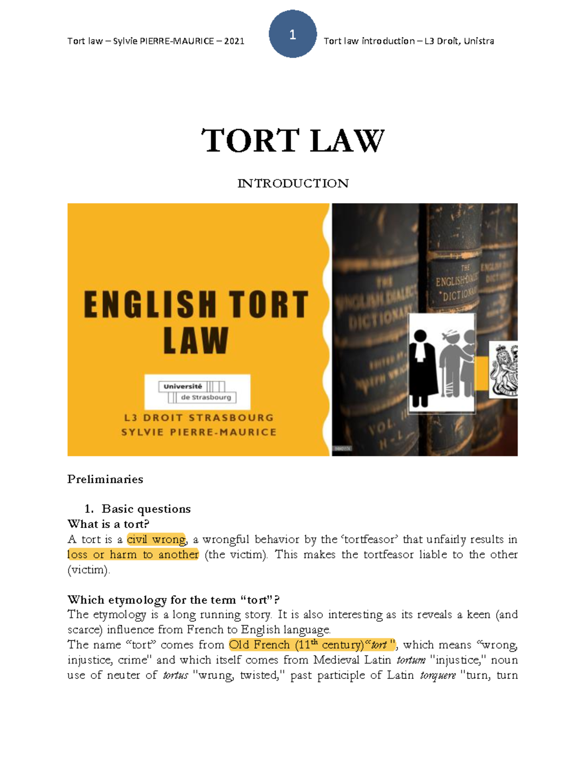 Tort law Introduction - tort law presentation - TORT LAW INTRODUCTION ...