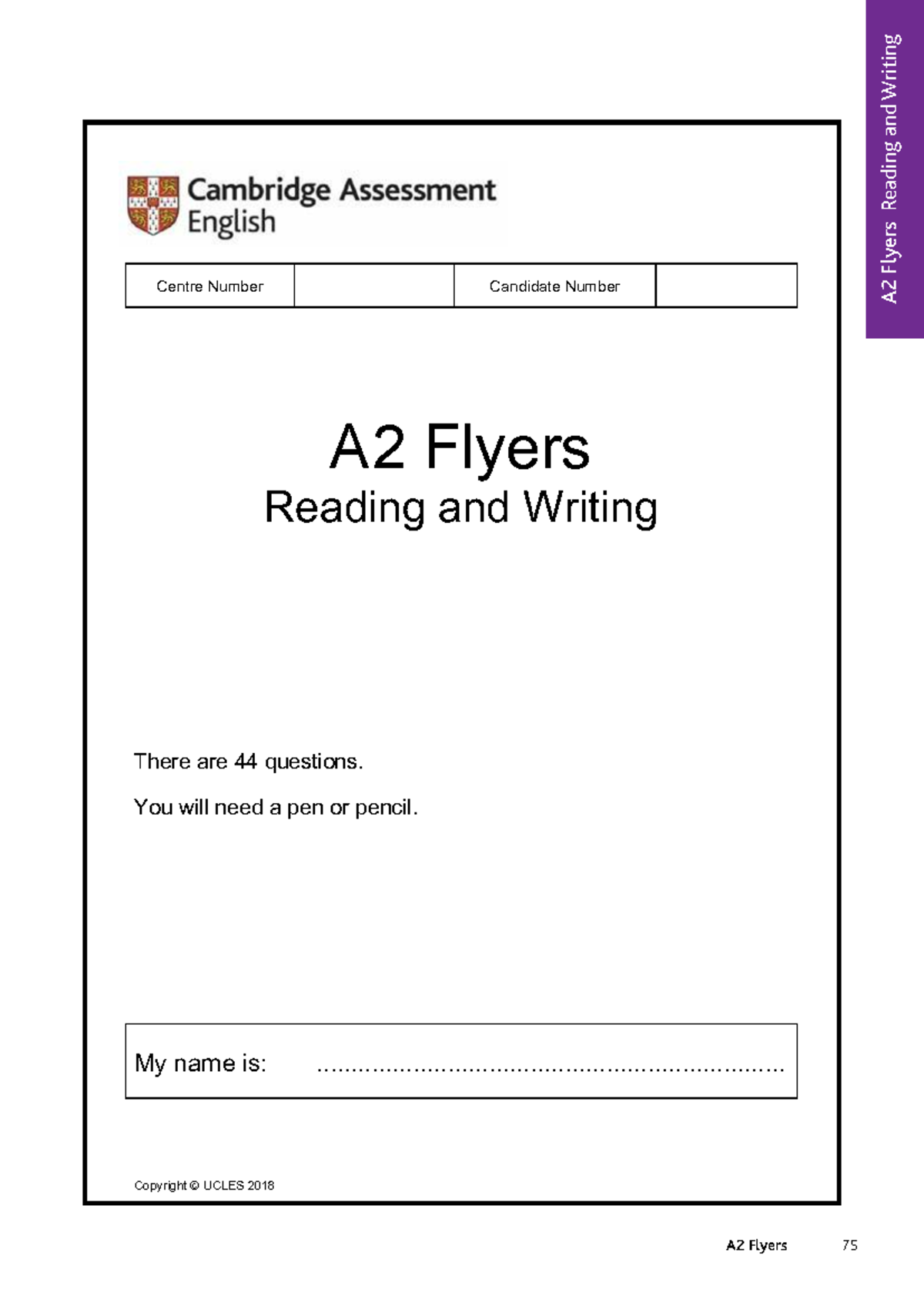 A2 Flyers Reading and Writing Practice Test - Candidate Number 15 - Studocu