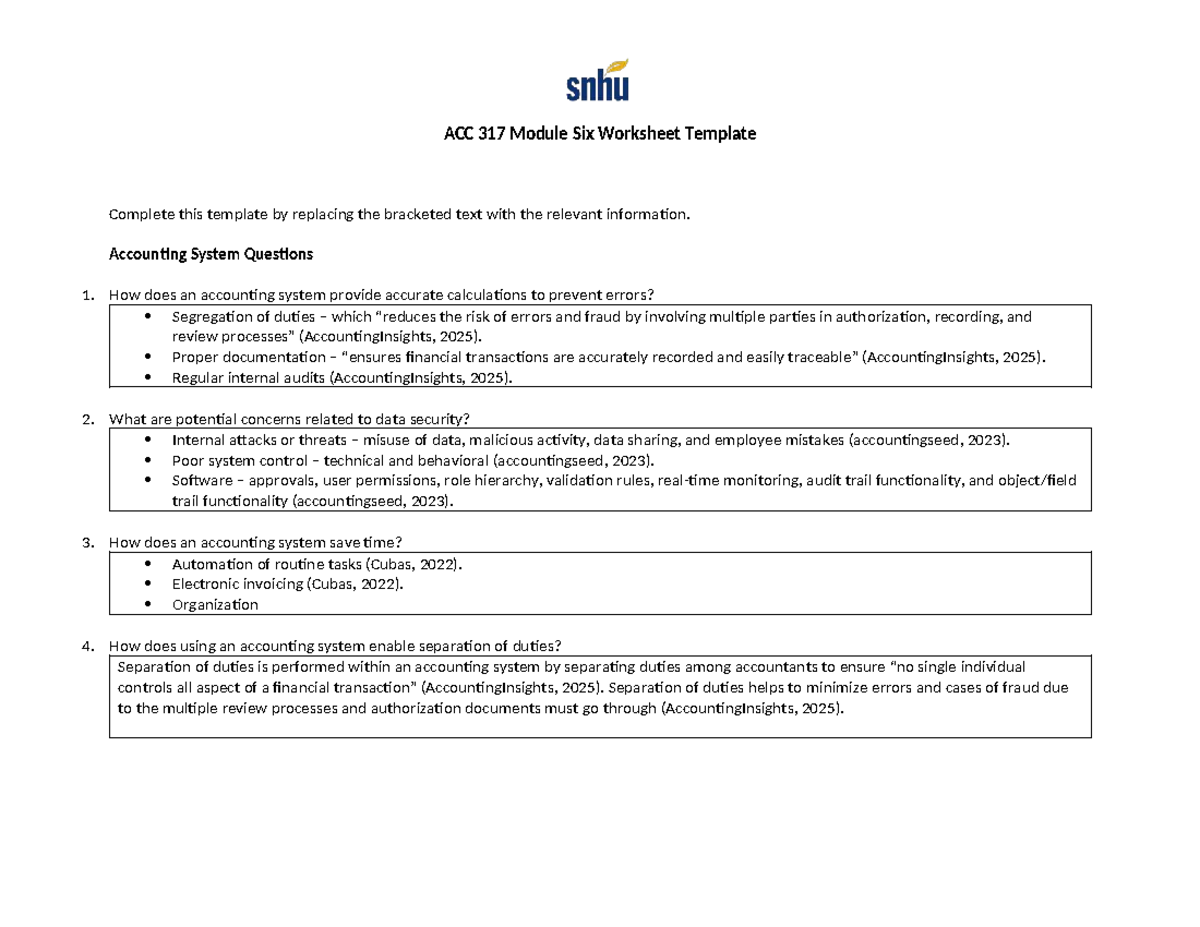 Acc 317 module six worksheet on accounting systems and data security ...