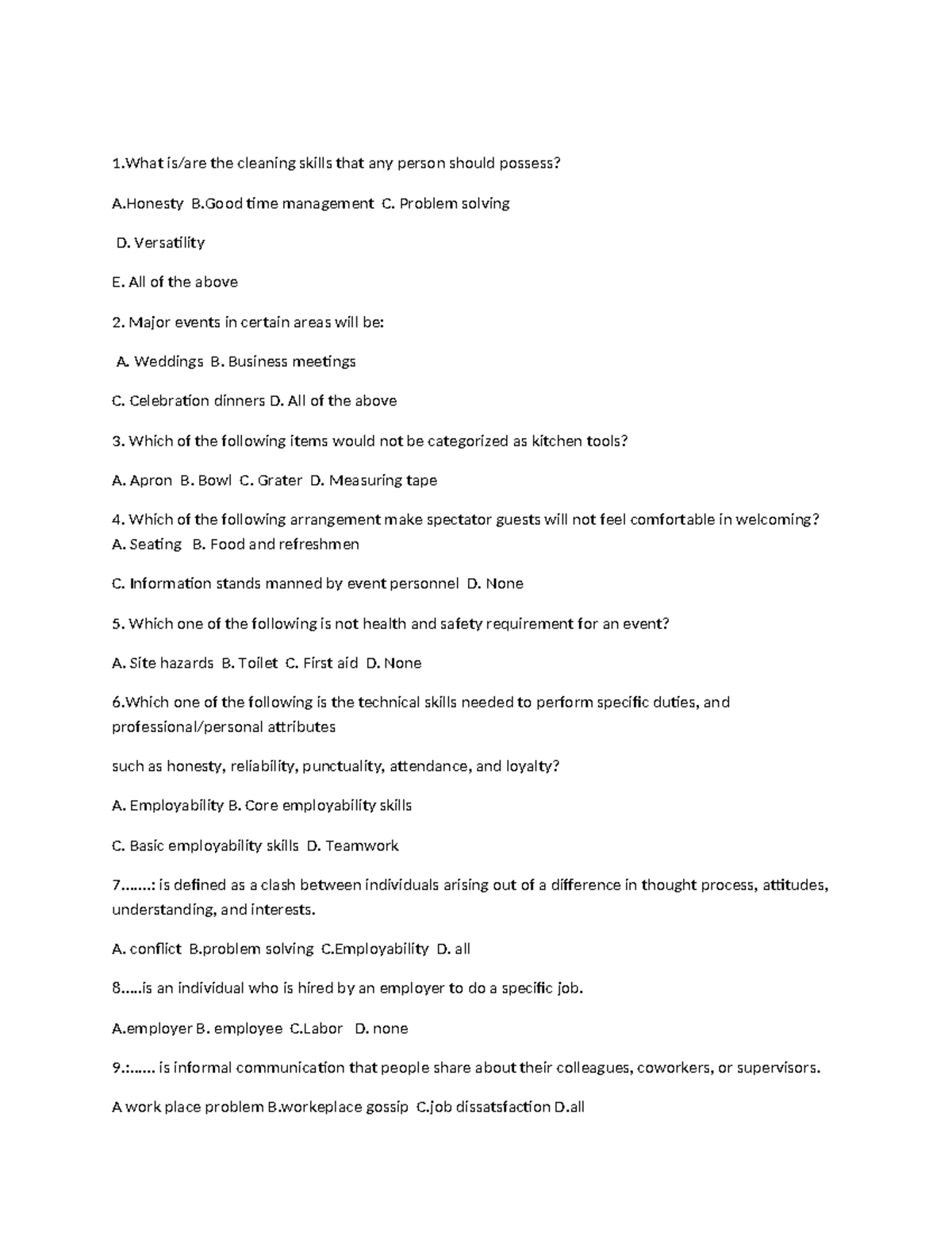 Grade 8th 2nd Final Exam: Essential Skills and Event Management - Studocu