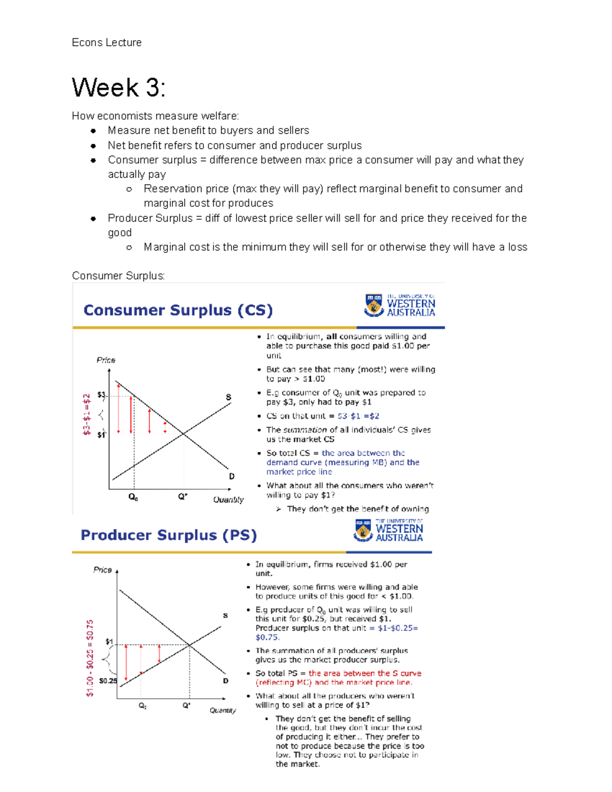Econs Lectures: Week 3-8 Overview on Welfare, Efficiency, and ...