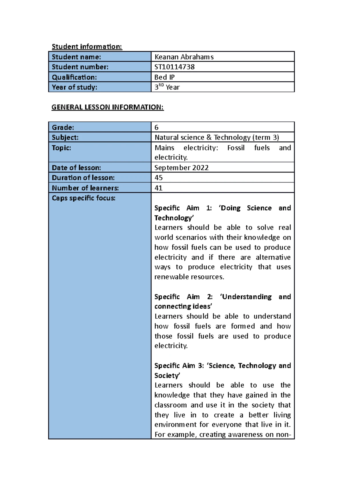 Lesson Plan for Gr. 6 Nat Sci & Tech: Term 1 Weeks 1-2 on ...