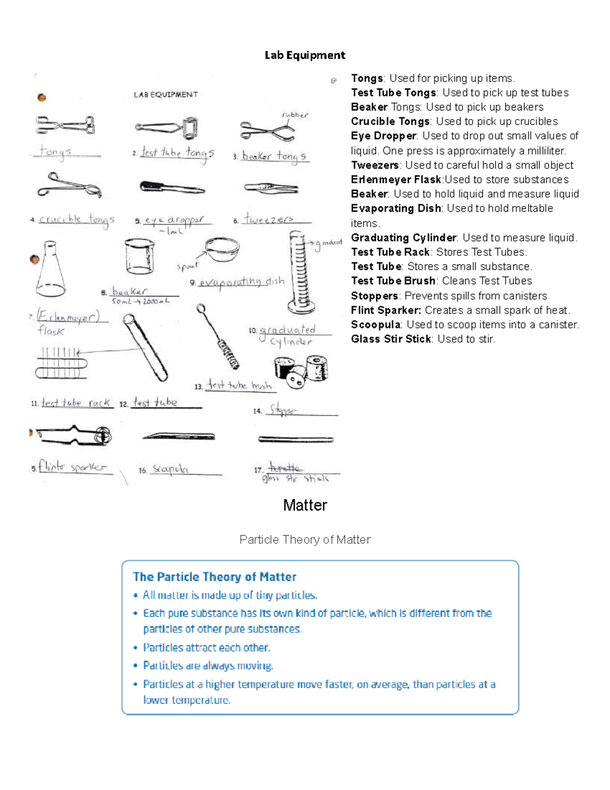 Chemistry Lab Equipment & Matter Properties Notes (CHEM 101) - Studocu
