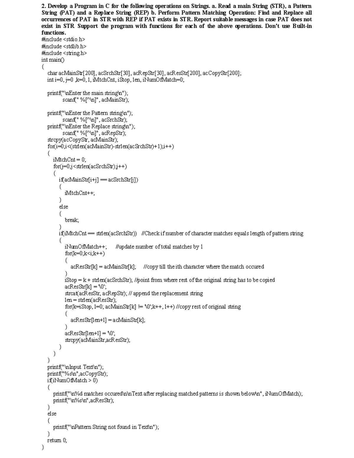 Prog 2 - String Pattern Matching and Replacement in C - Studocu