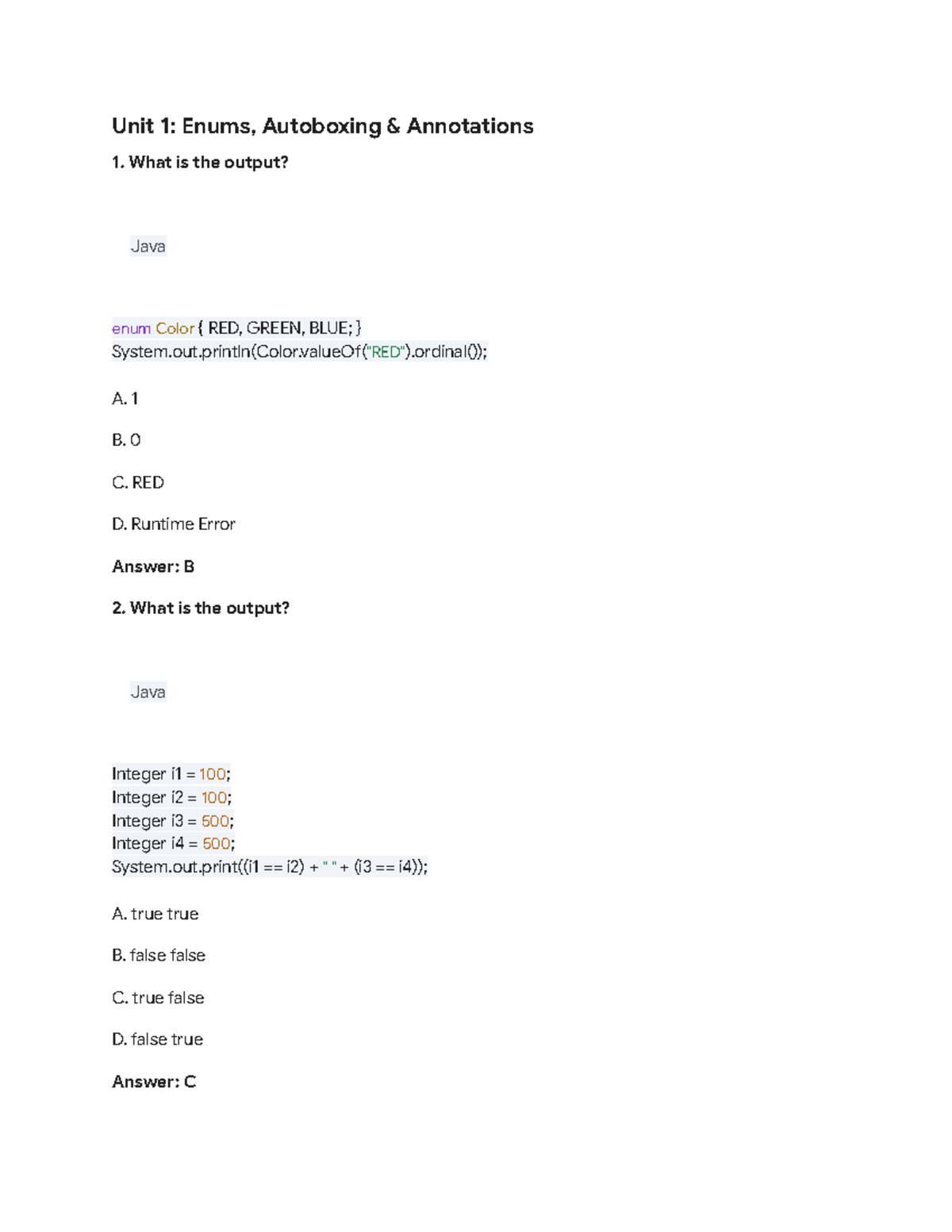 Java Programming Quiz Questions: Unit 1-4 Overview - Studocu