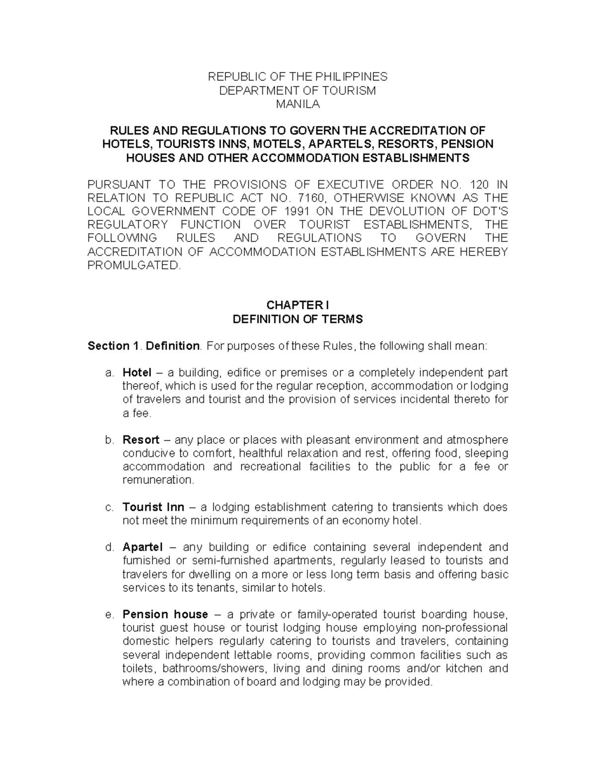 Classification of Hotels in the Philippines: Accreditation Standards ...