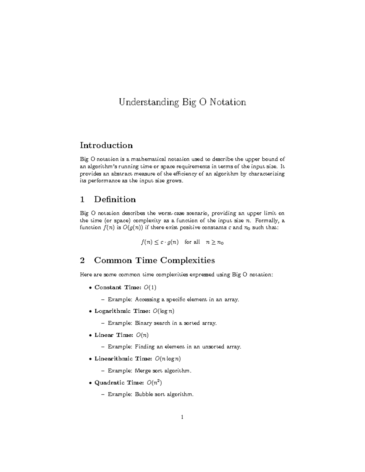 Big O Notation Summary - Understanding Big O Notation Introduction Big O notation is a ...
