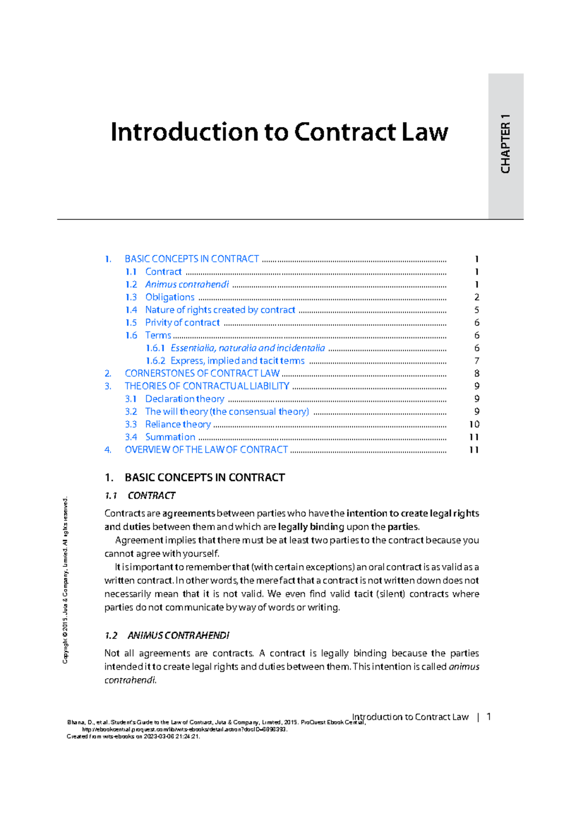 Law of Contract Study Guide - Chapter 1: Intro to Contract Law - Studocu