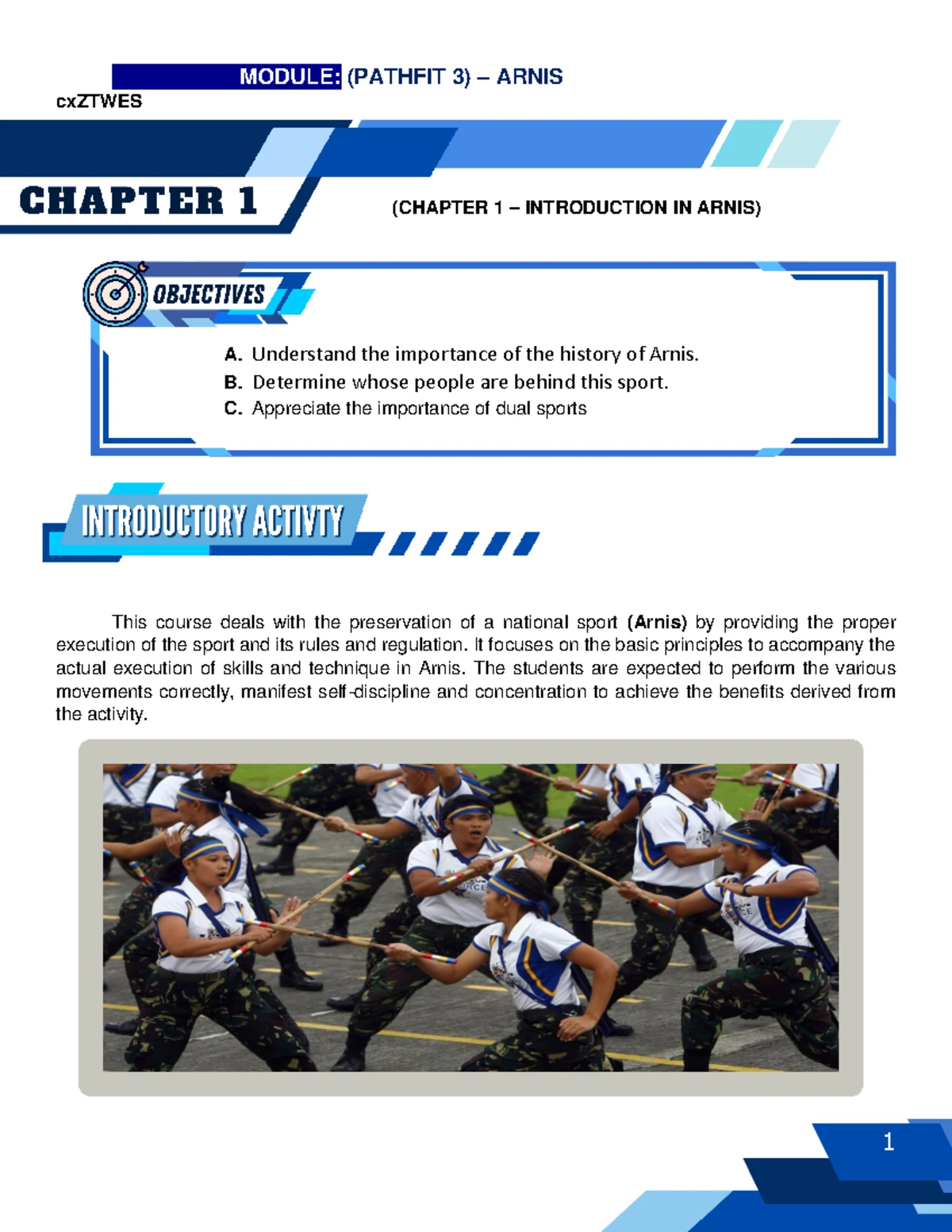 PE 3 Pathfit 3 Chapter 4: 14 Stances in Arnis Explained - Studocu