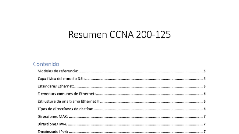 Resumen CCNA 200-125: Contenidos y Modelos de Referencia - Studocu