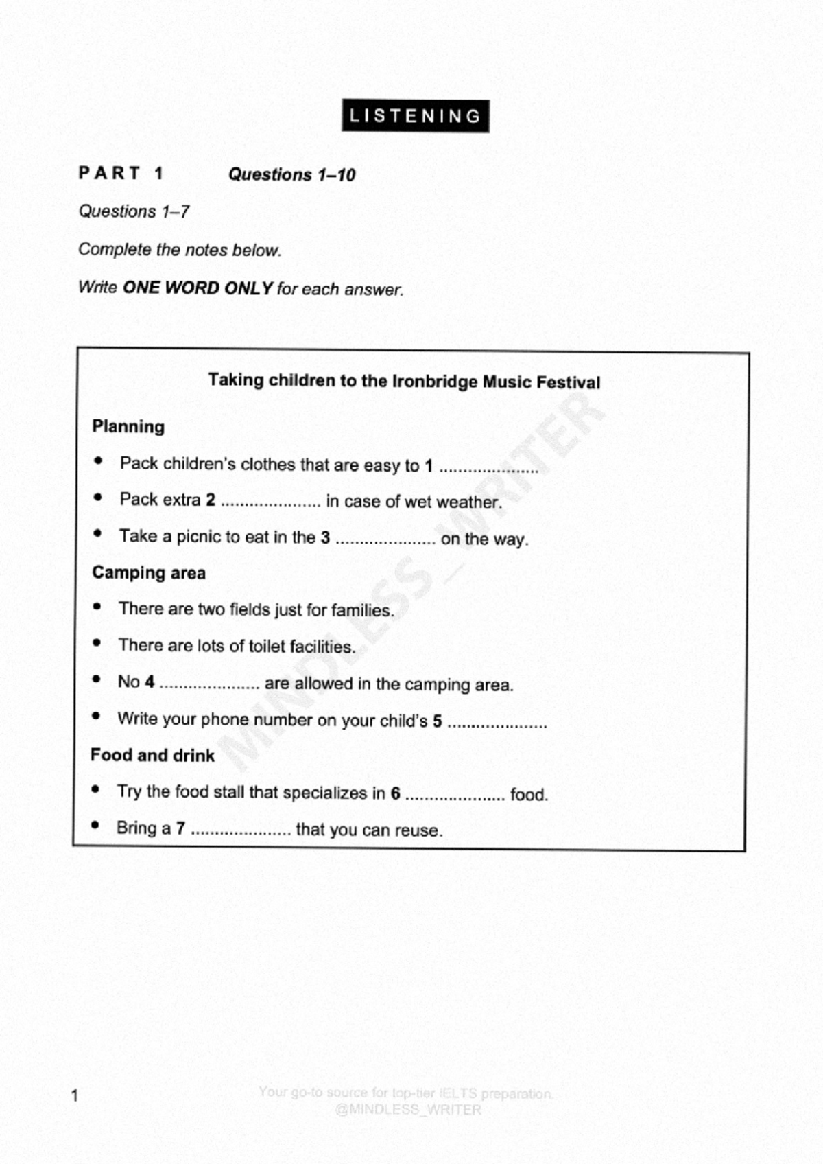 IELTS Listening Part 1 & 4: Practice Questions and Notes - Studocu