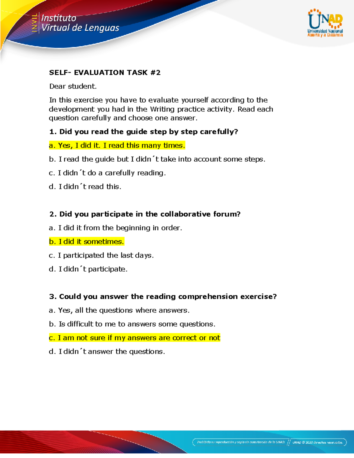 Self-Evaluation Task 2 - Writing Practice Assessment - Studocu