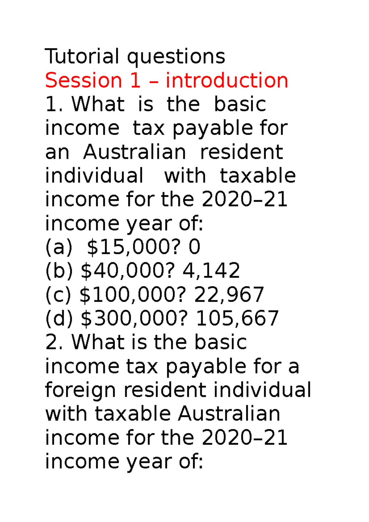 Tutorial questions - turitual - Tutorial questions Session 1 ...